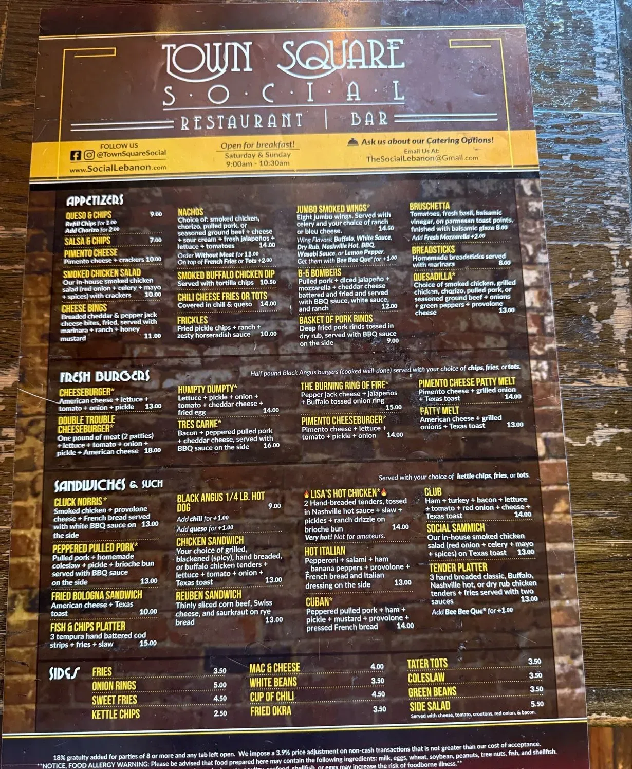 Town Square Social Menu - Updated November 2025