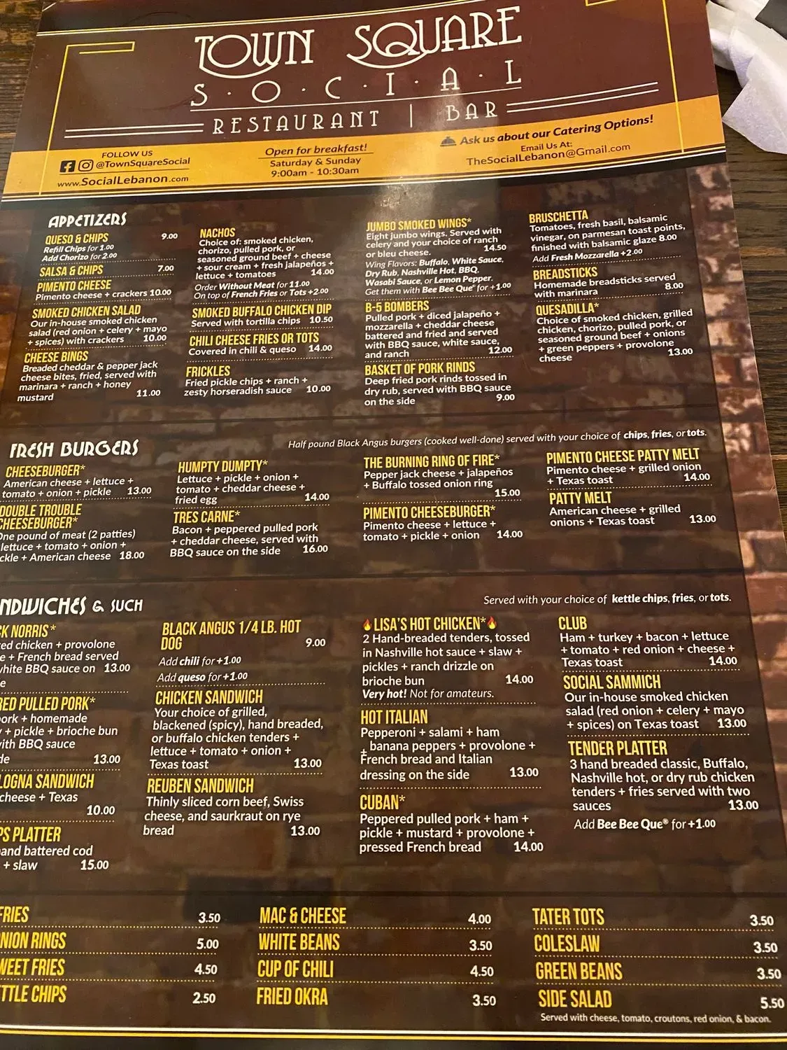 Town Square Social Menu - Updated November 2025