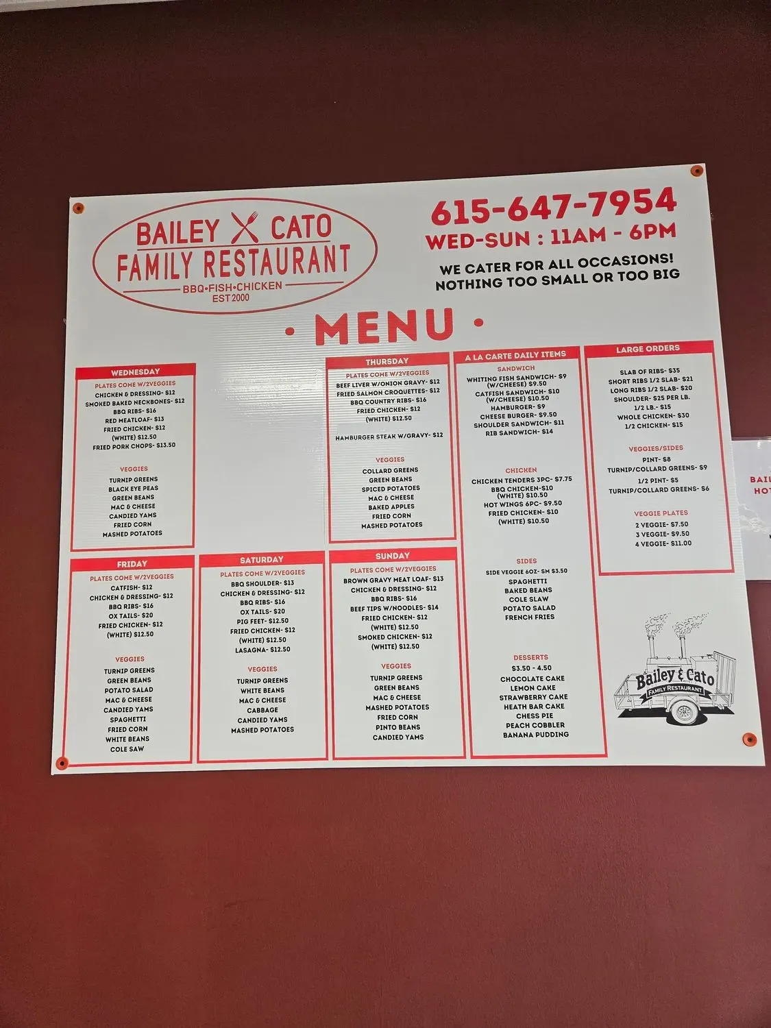 Bailey & Cato Menu - Updated November 2025