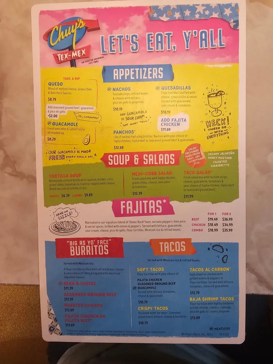 Chuy's Menu - Updated October 2025