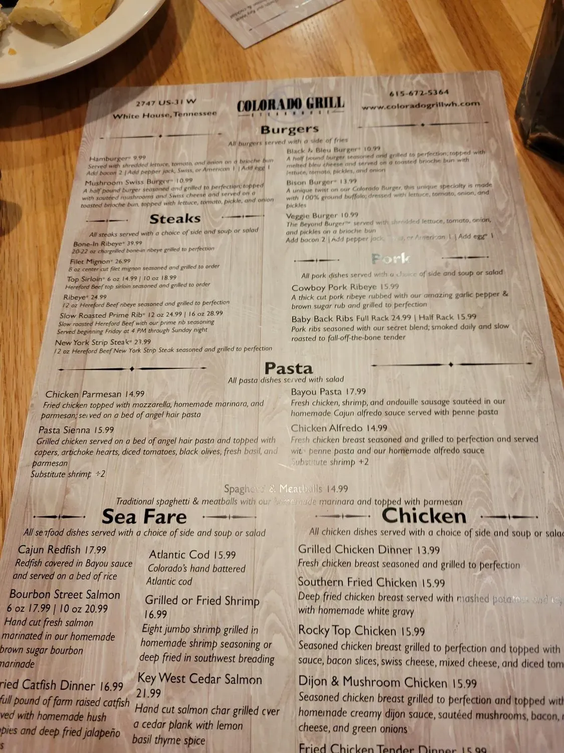 Colorado Grill Menu - Updated November 2025