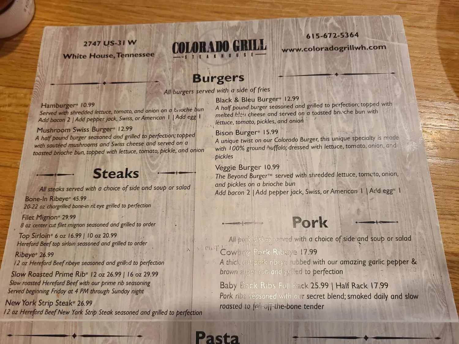 Colorado Grill Menu - Updated November 2025