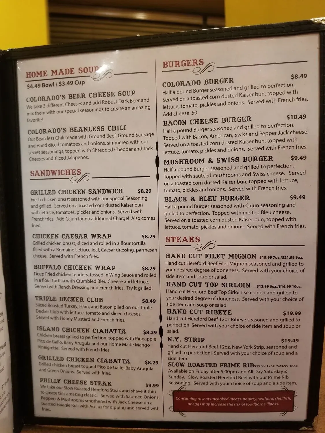 Colorado Grill Menu - Updated November 2025