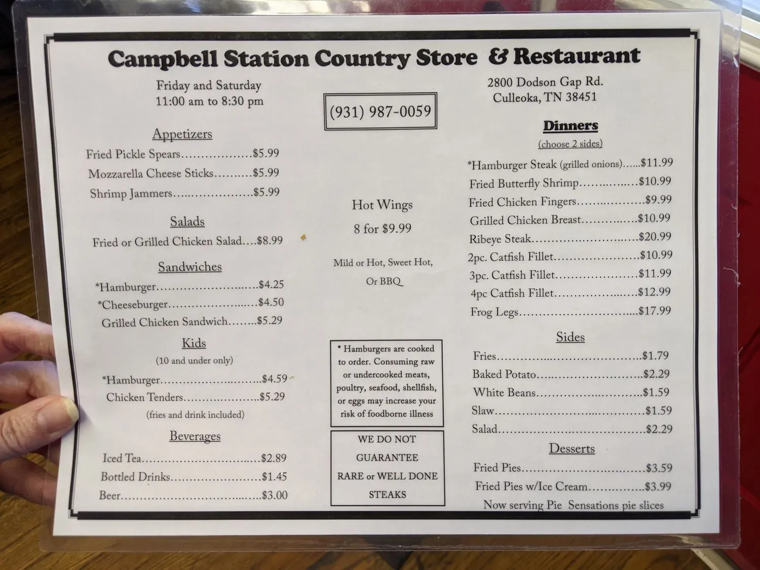 Campbell Station Country Store Restaurant Menu - Updated November 2025