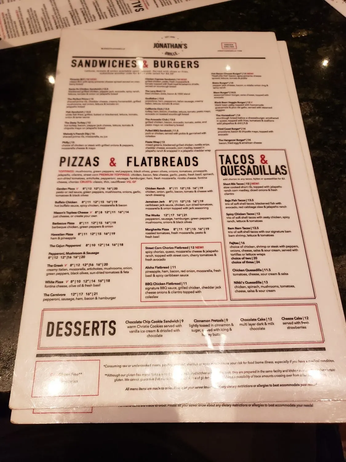Jonathan's Grille Menu - Updated November 2025