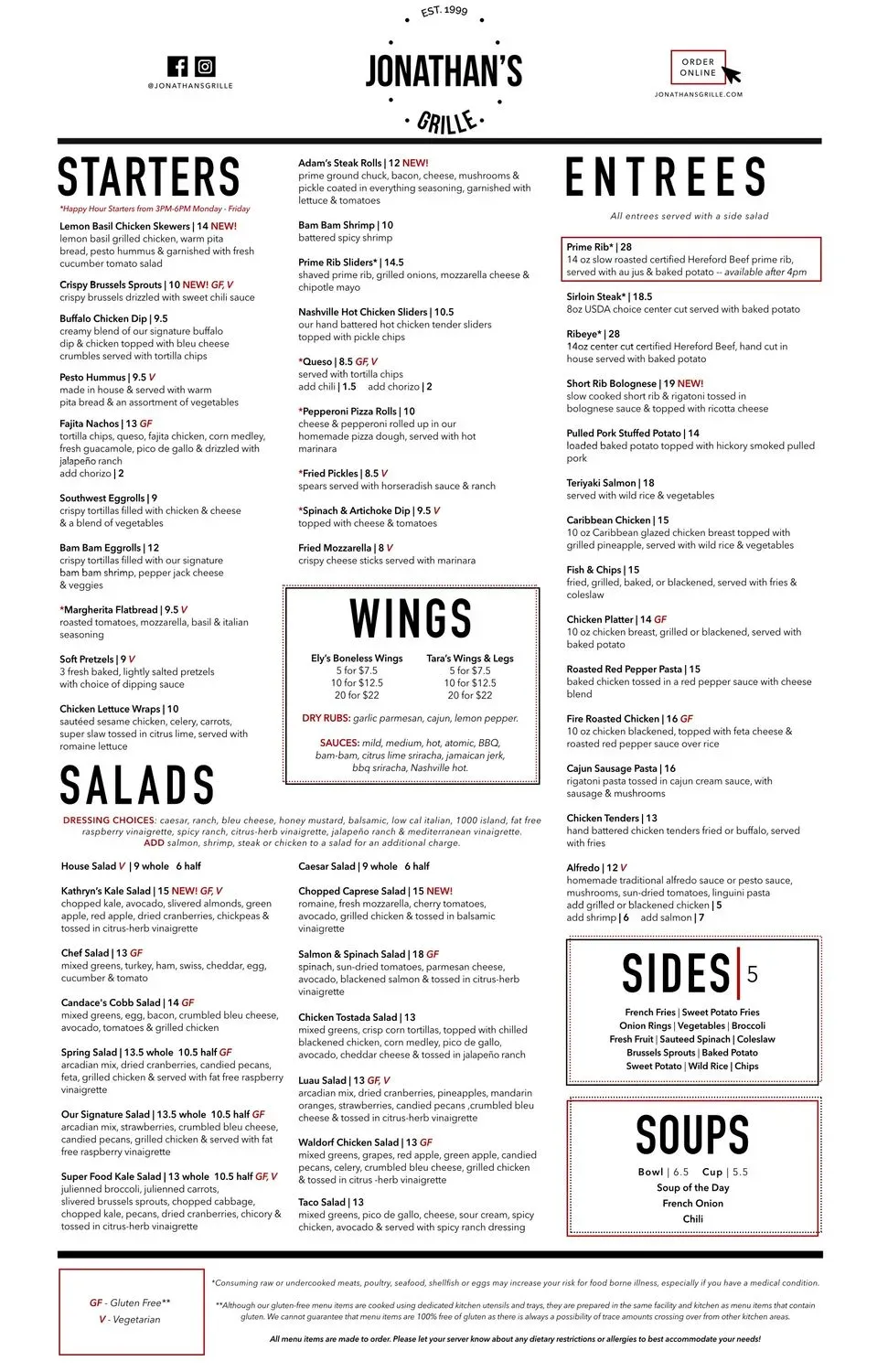 Jonathan's Grille Menu - Updated November 2025
