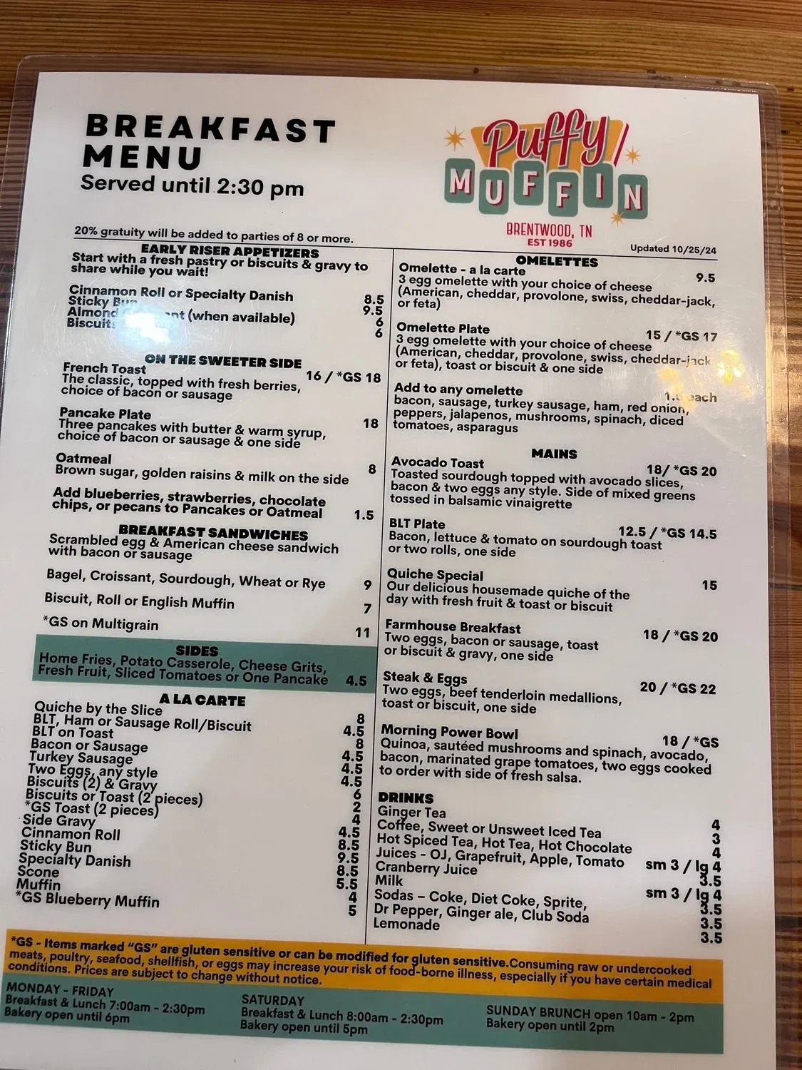 Puffy Muffin Bakery & Restaurant Menu - Updated October 2025