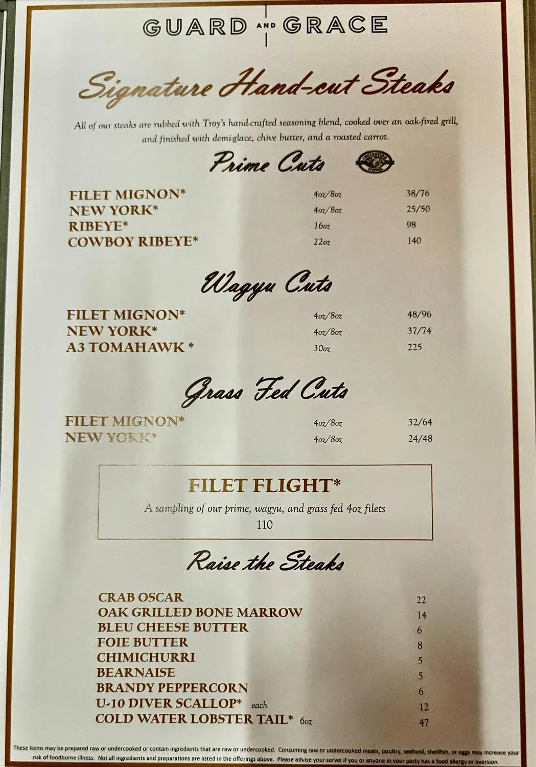 Guard and Grace Menu - Updated November 2025