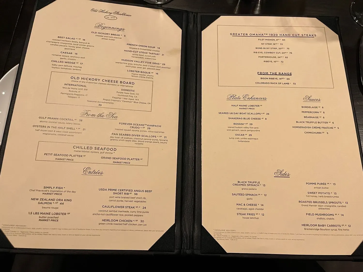 Old Hickory Steakhouse Menu - Updated November 2025