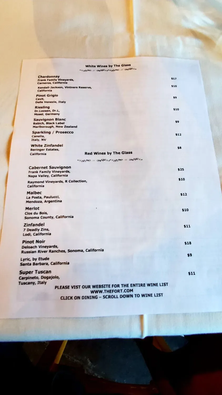 The Fort Menu - Updated November 2025