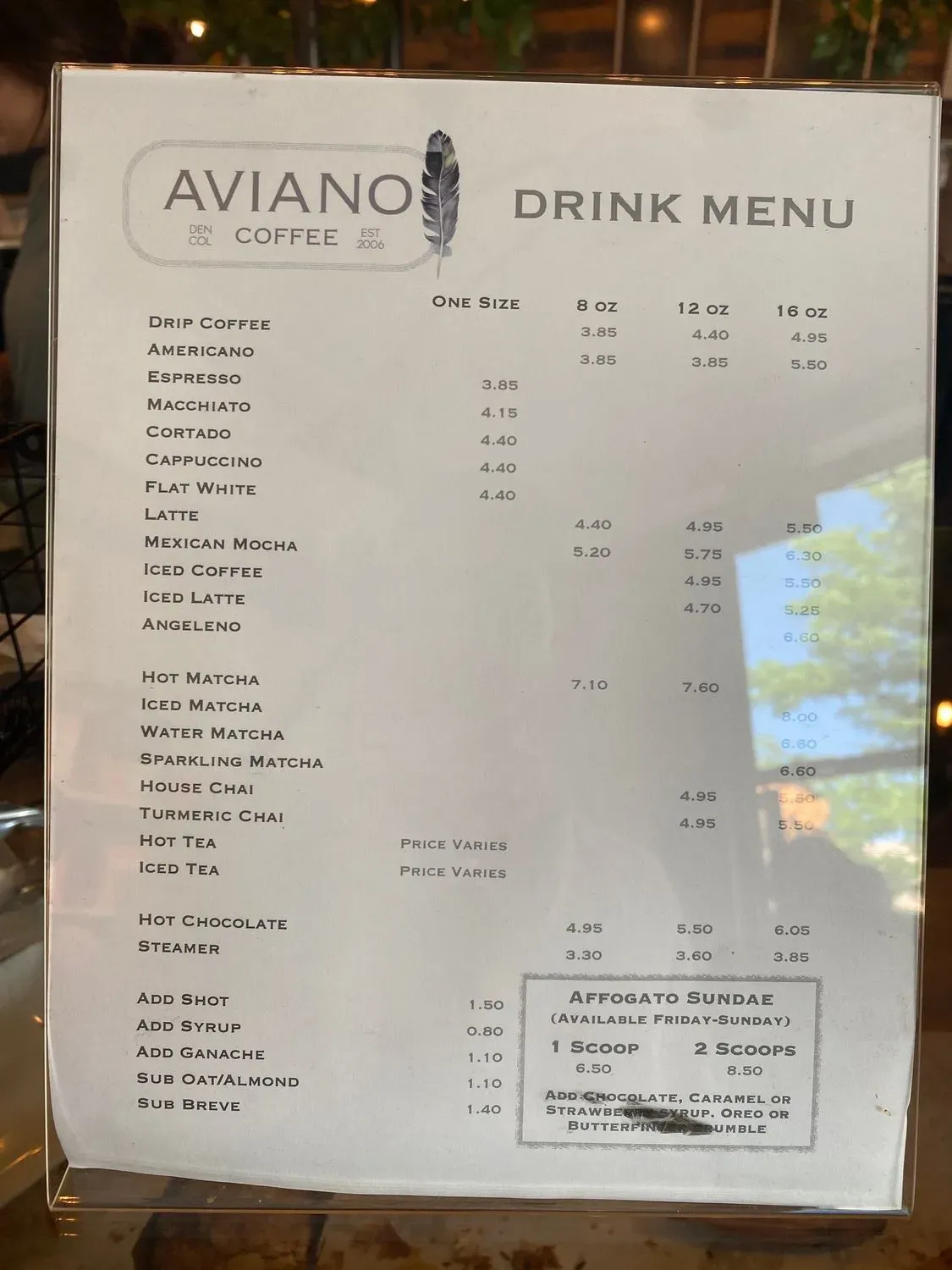 Aviano Coffee Cherry Creek North Menu - Updated October 2025