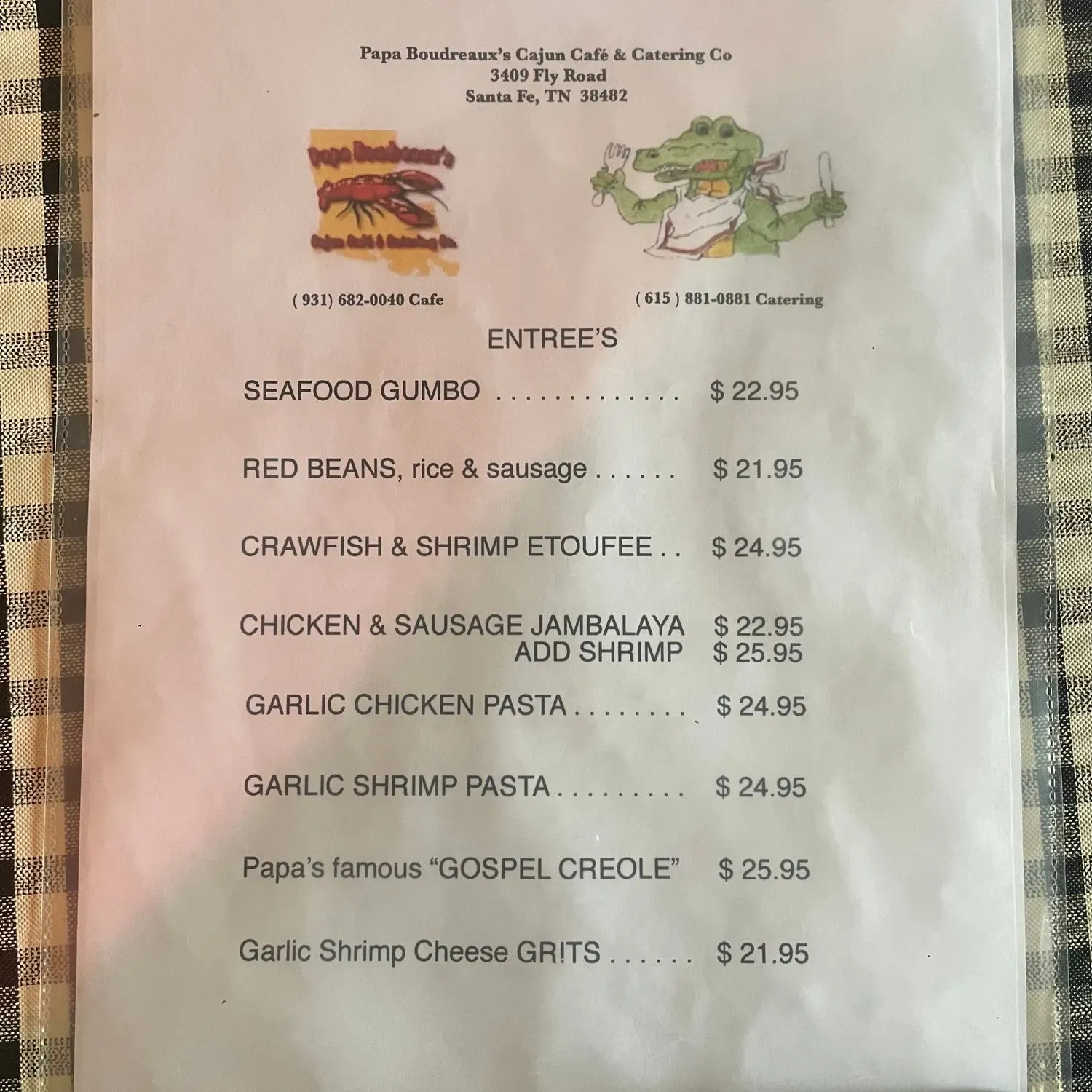 Papa Boudreaux's Cajun Cafe Menu - Updated September 2025