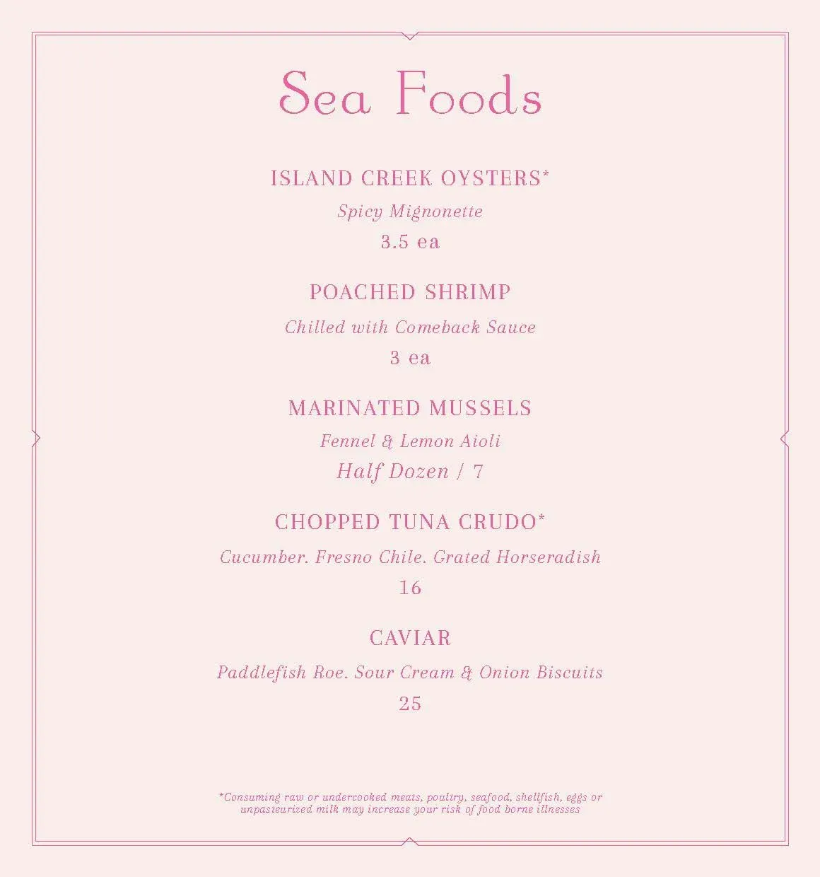 White Limozeen Menu - Updated October 2025