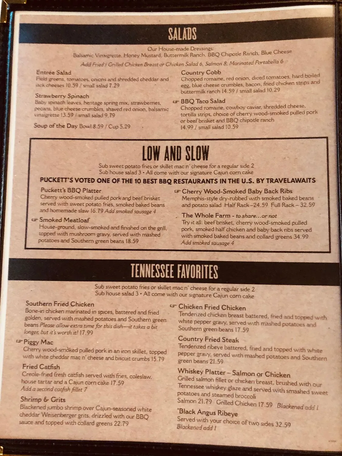 Puckett's Restaurant Menu - Updated November 2025