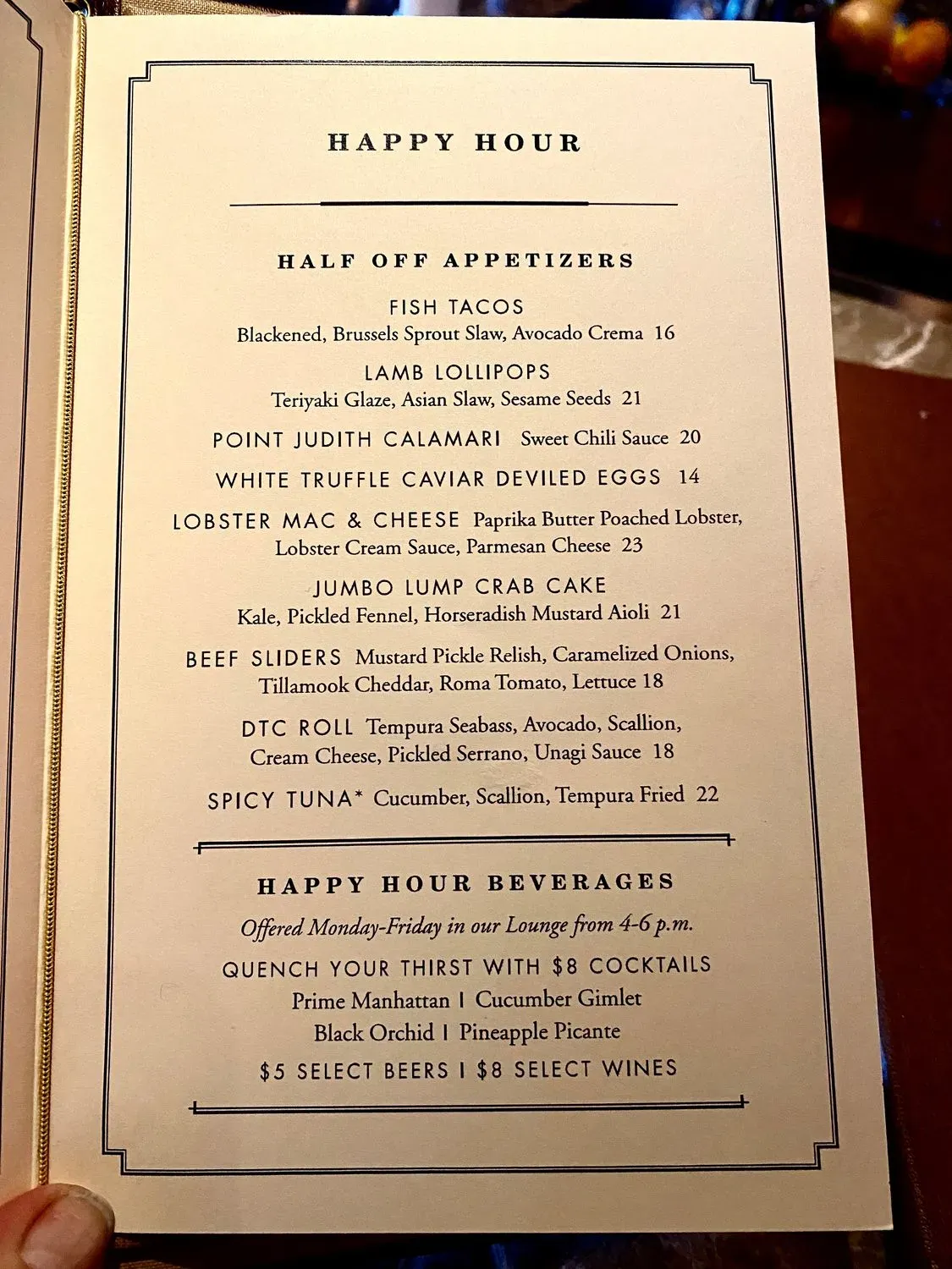Ocean Prime Menu - Updated November 2025