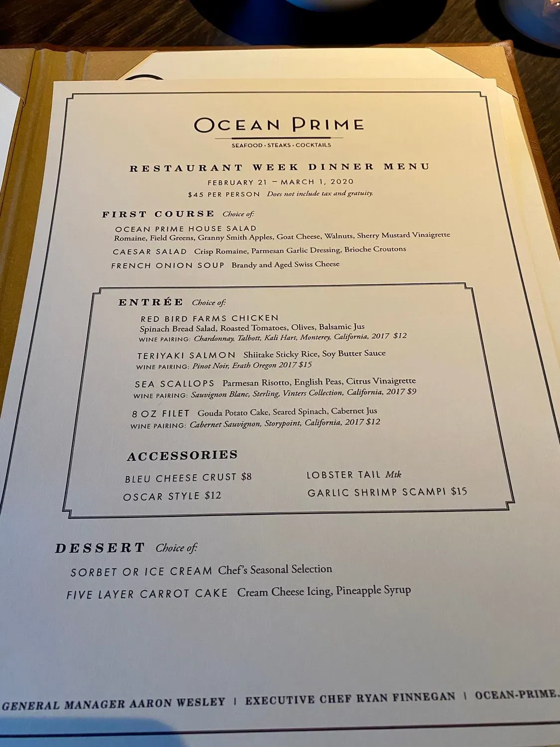 Ocean Prime Menu - Updated November 2025