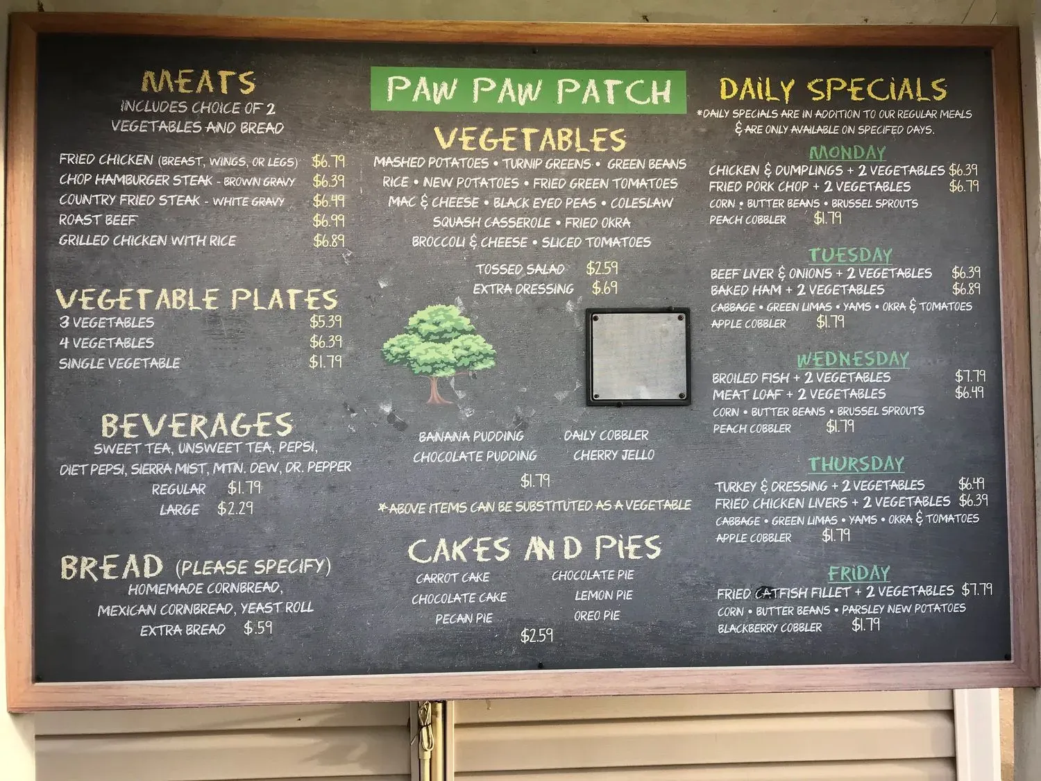 Paw Paw Patch Menu - Updated October 2025