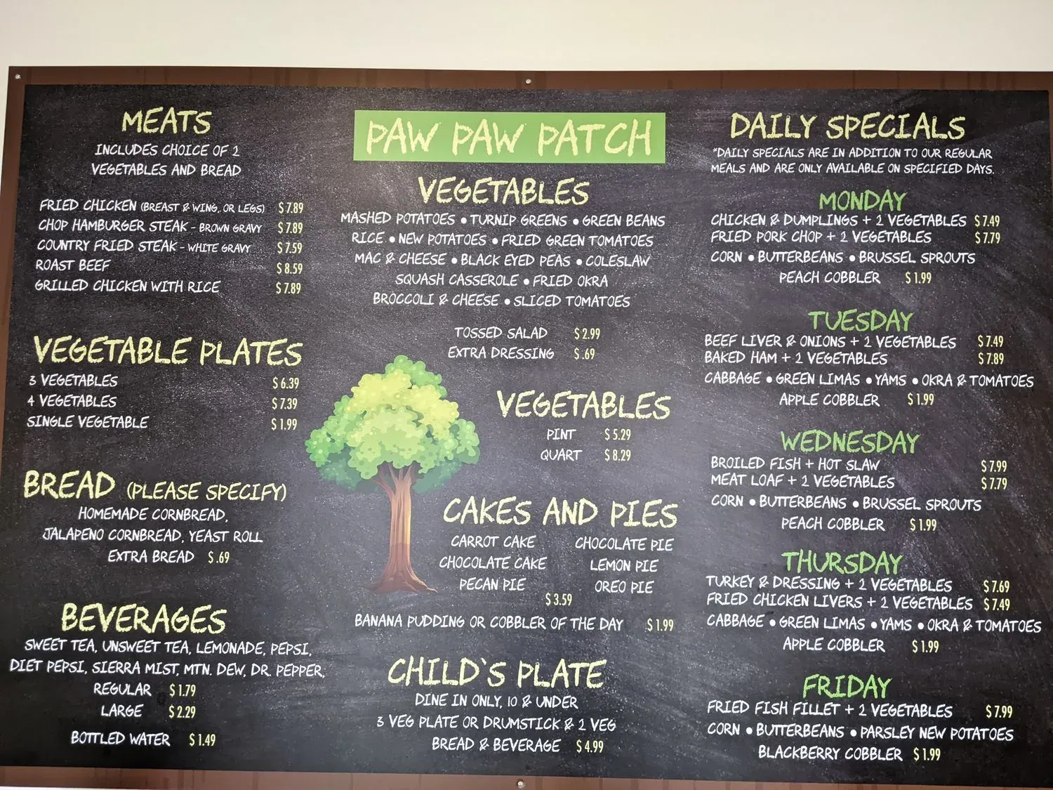 Paw Paw Patch Menu - Updated October 2025