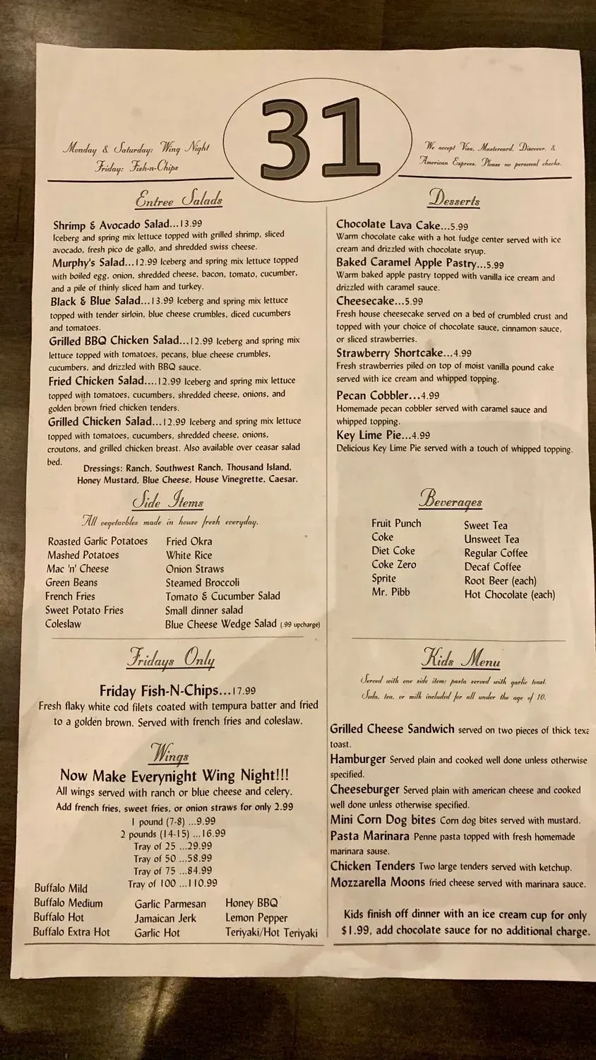 Station 31 Kitchen Menu - Updated November 2025