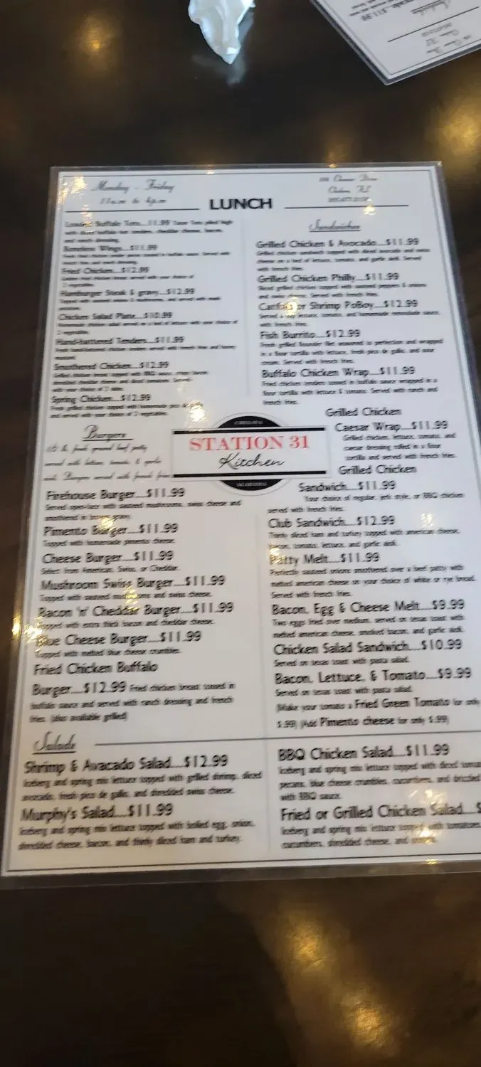 Station 31 Kitchen Menu - Updated November 2025