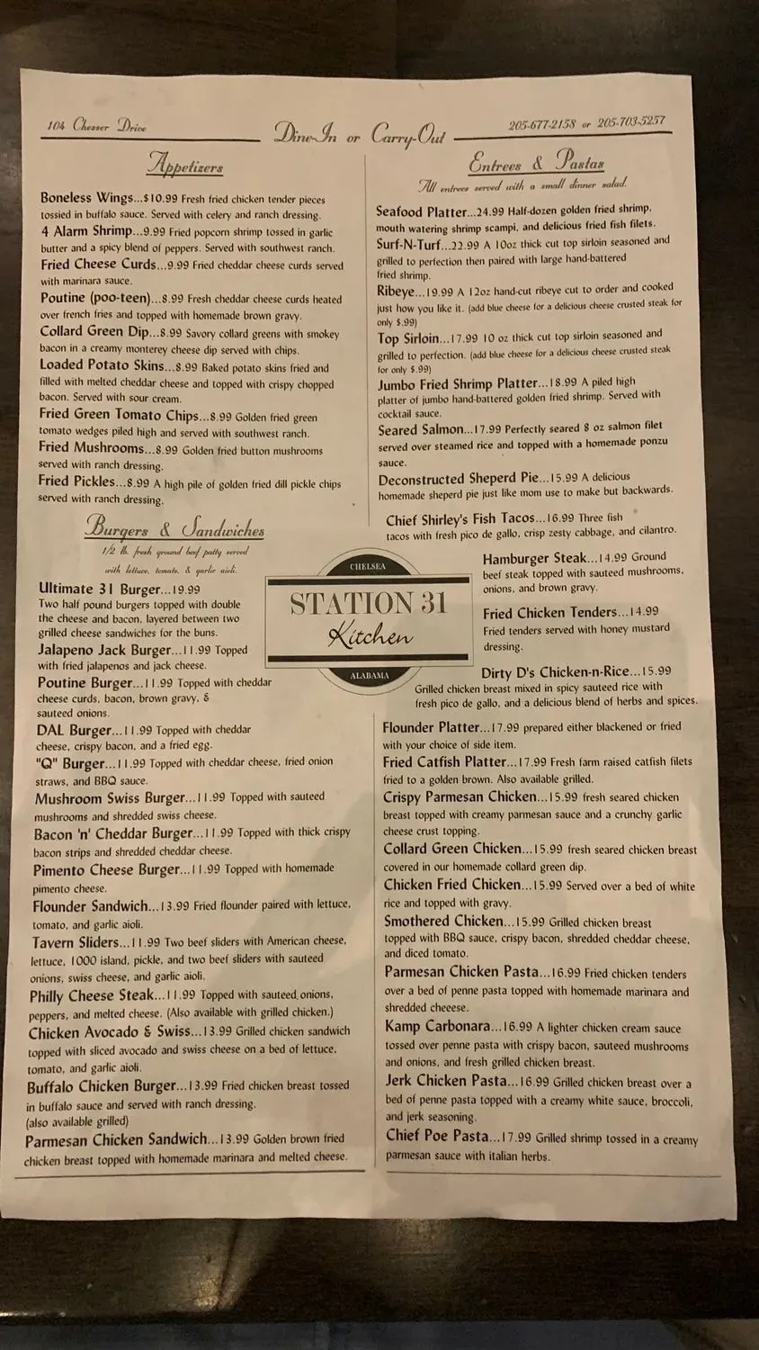 Station 31 Kitchen Menu - Updated November 2025