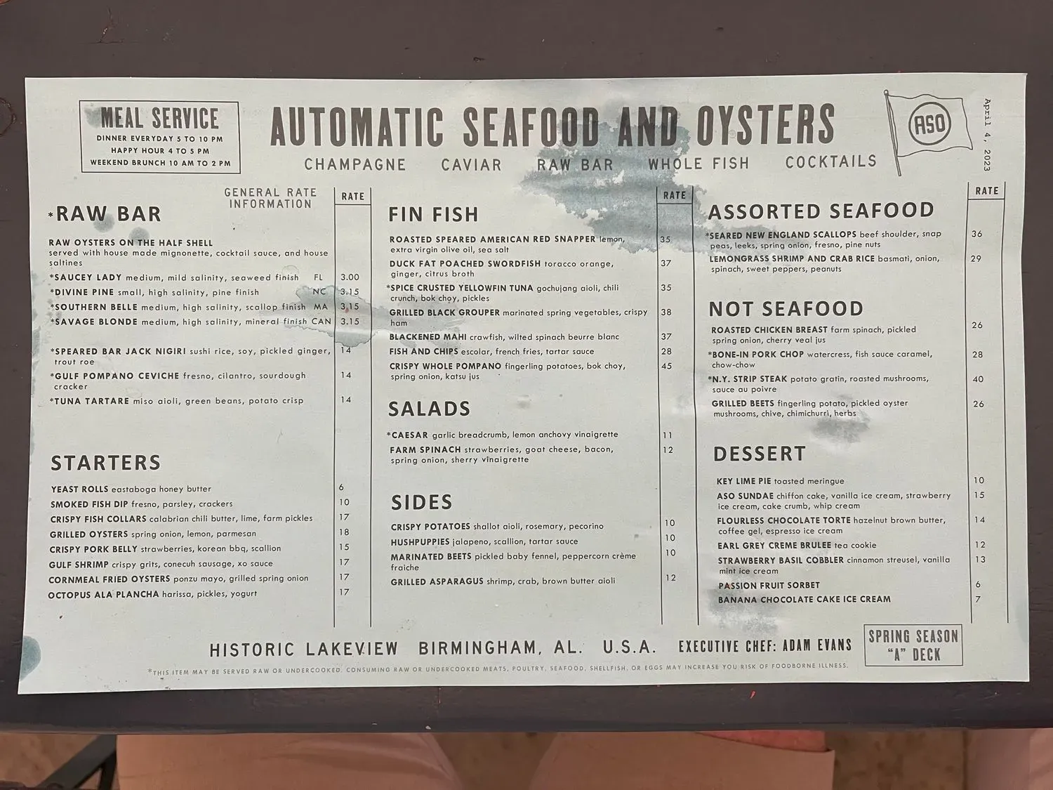 Automatic Seafood and Oysters Menu - Updated November 2025