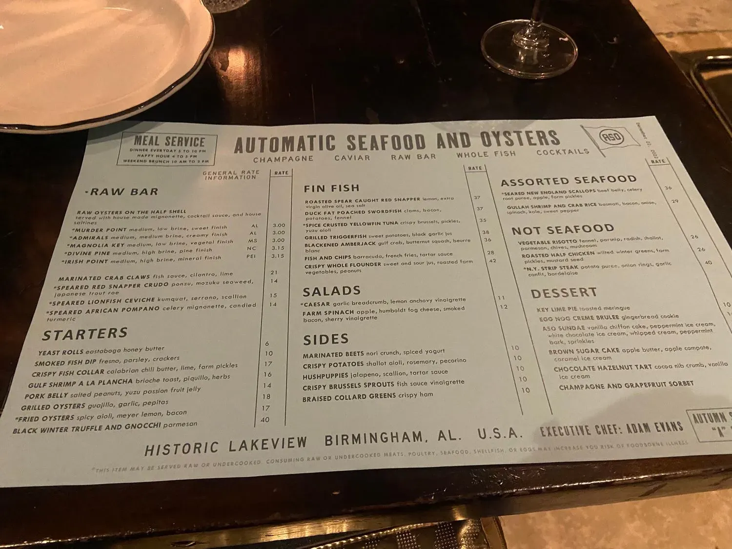 Automatic Seafood and Oysters Menu - Updated November 2025