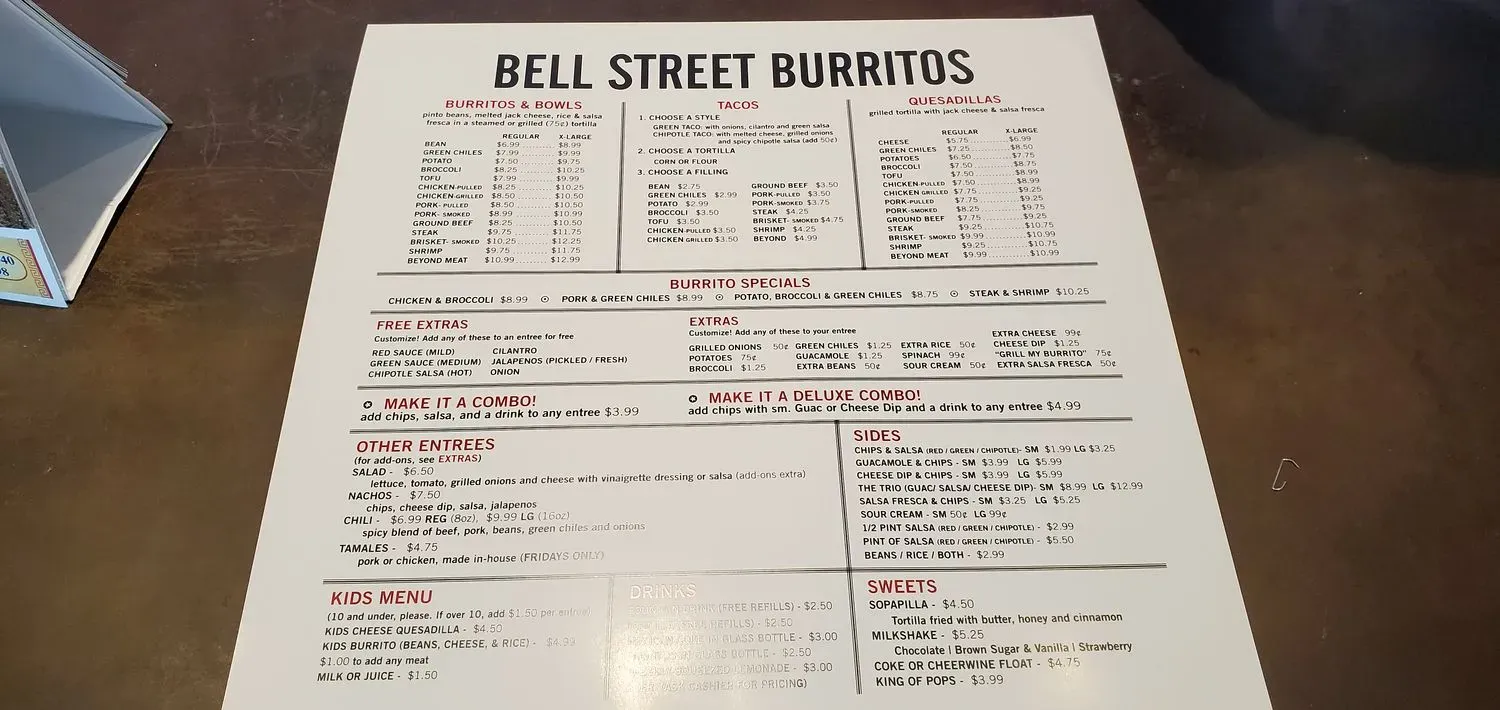 Bell Street Burritos Menu - Updated November 2025