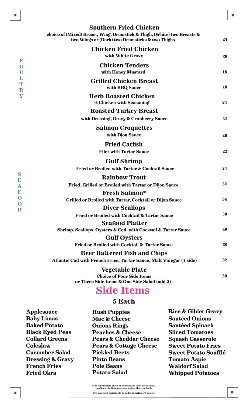 The Colonnade Menu - Updated November 2025