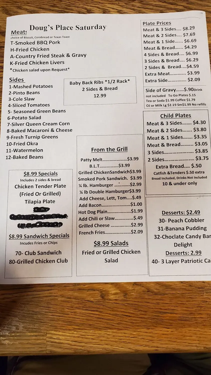 Doug's Place Menu - Updated October 2025
