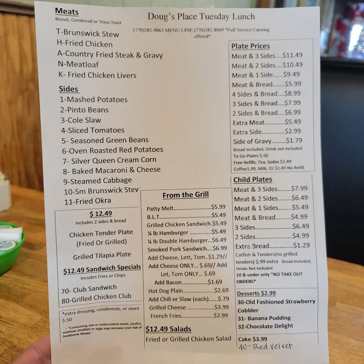 Doug's Place Menu - Updated October 2025