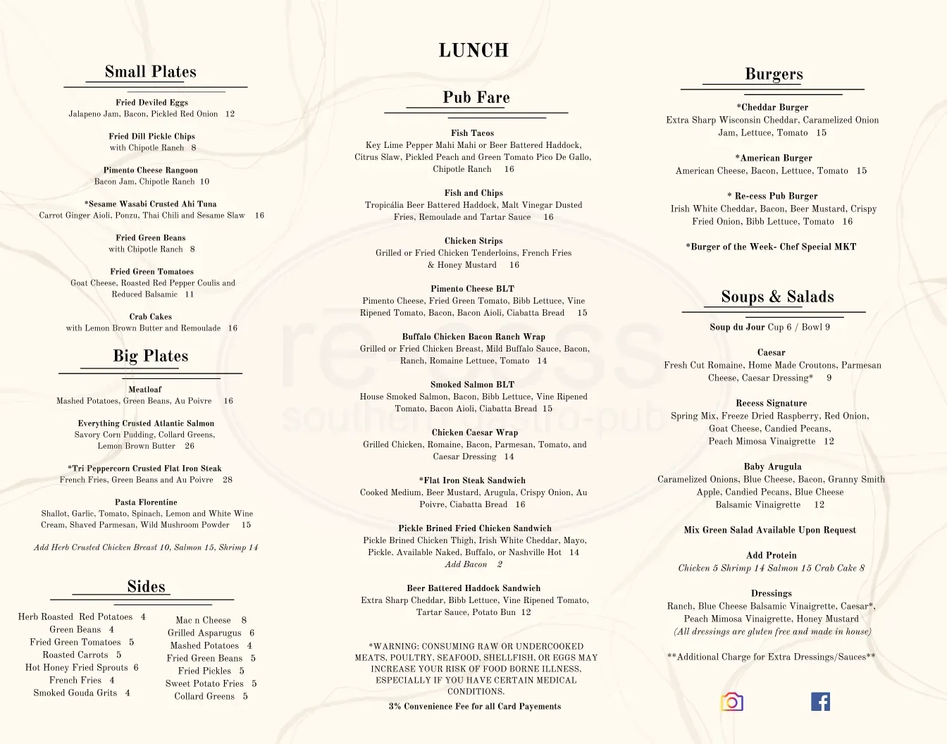 Recess Southern Gastro-pub Menu - Updated November 2025