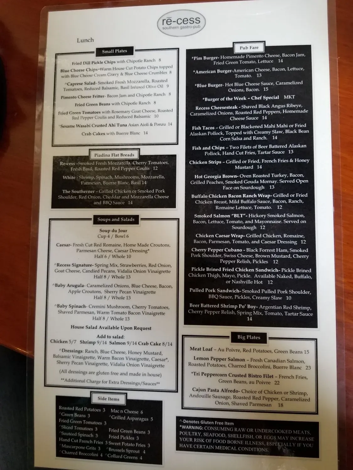 Recess Southern Gastro-pub Menu - Updated November 2025