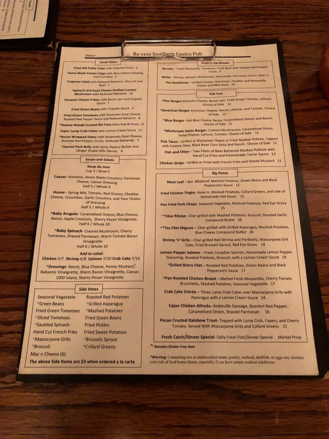 Recess Southern Gastro-pub Menu - Updated November 2025