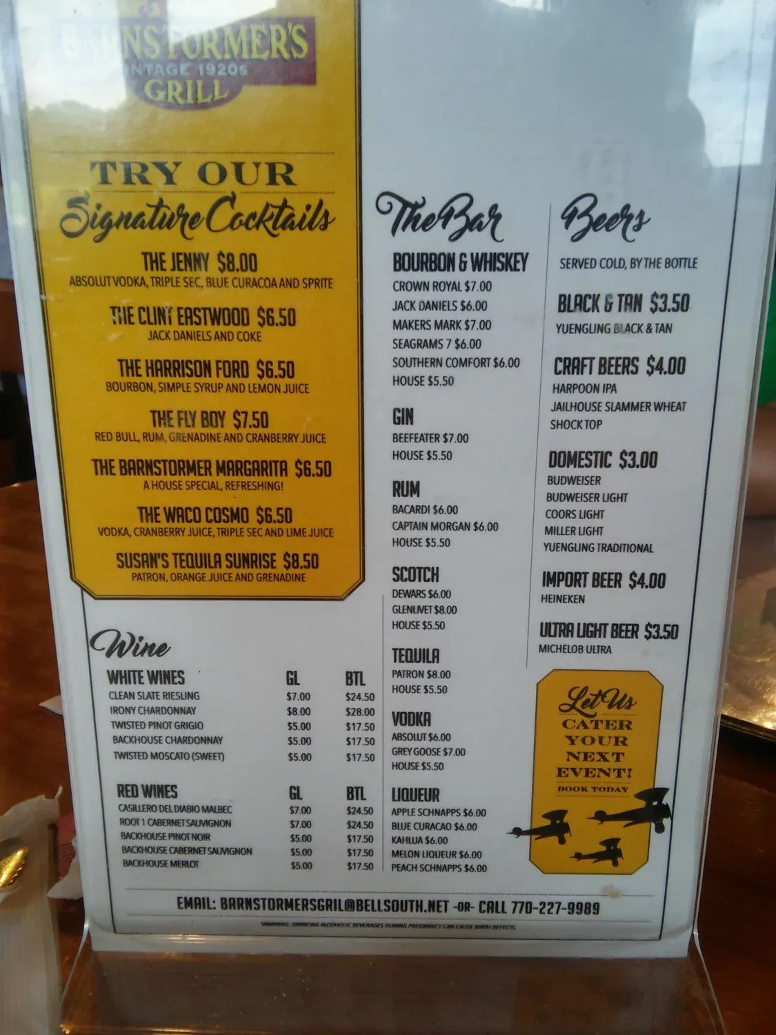 Barnstormer's Grill and Event Center Menu - Updated October 2025