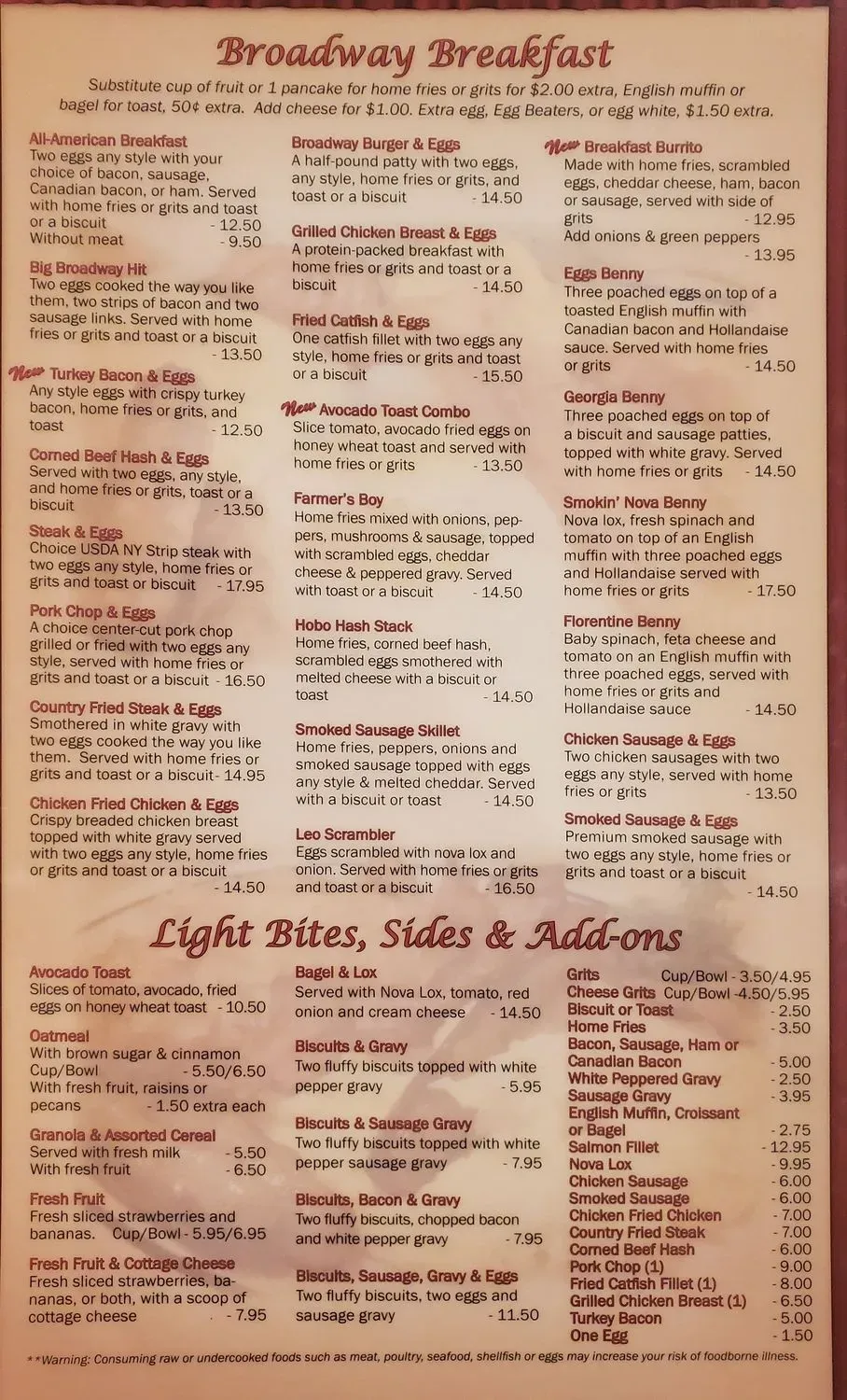 Broadway Diner Menu - Updated October 2025