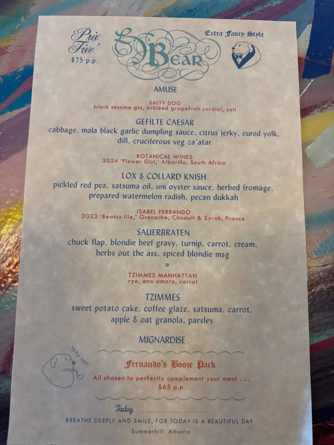 Little Bear Menu - Updated October 2025