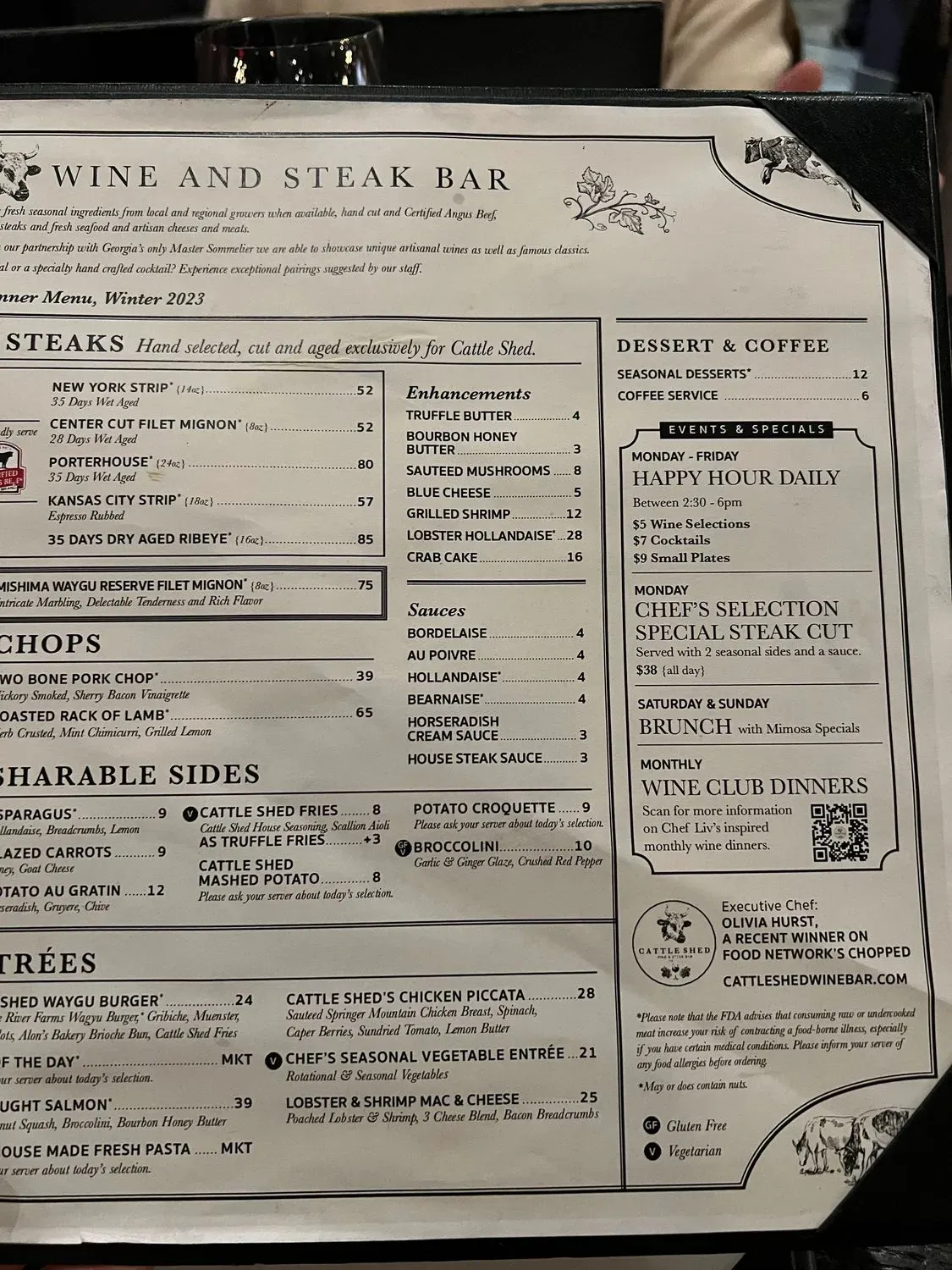 Cattle Shed Menu - Updated August 2025
