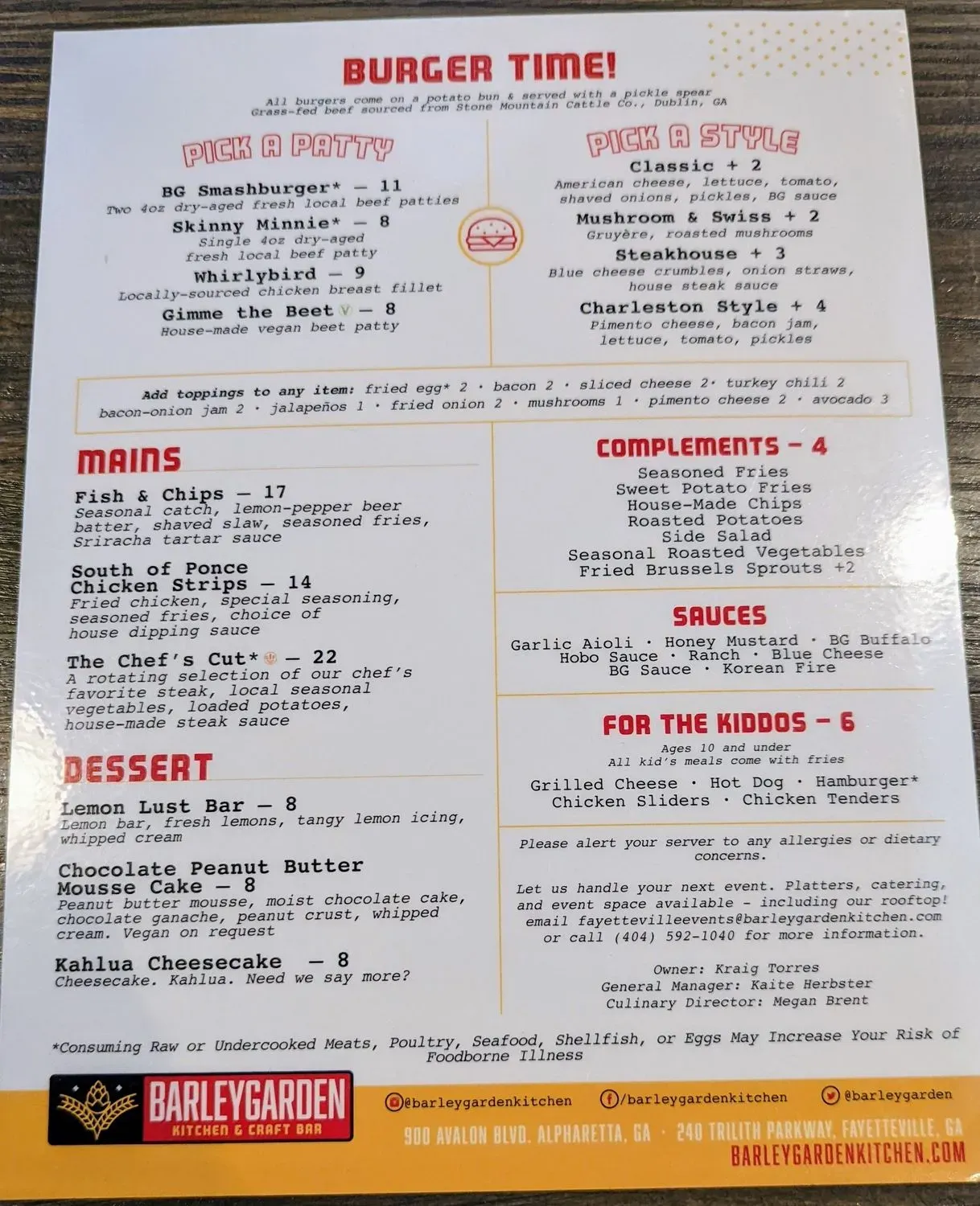 Barleygarden Kitchen and Craft Bar - Fayetteville Menu - Updated ...