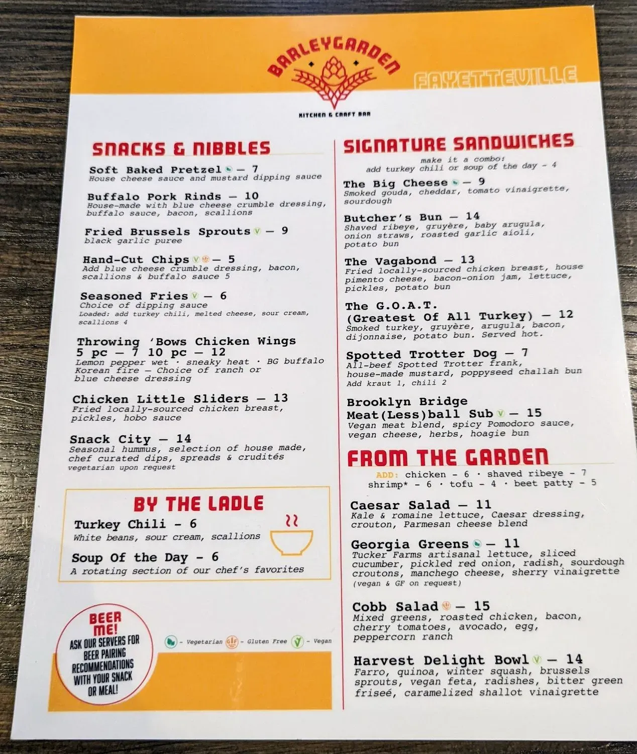 Barleygarden Kitchen and Craft Bar - Fayetteville Menu - Updated ...