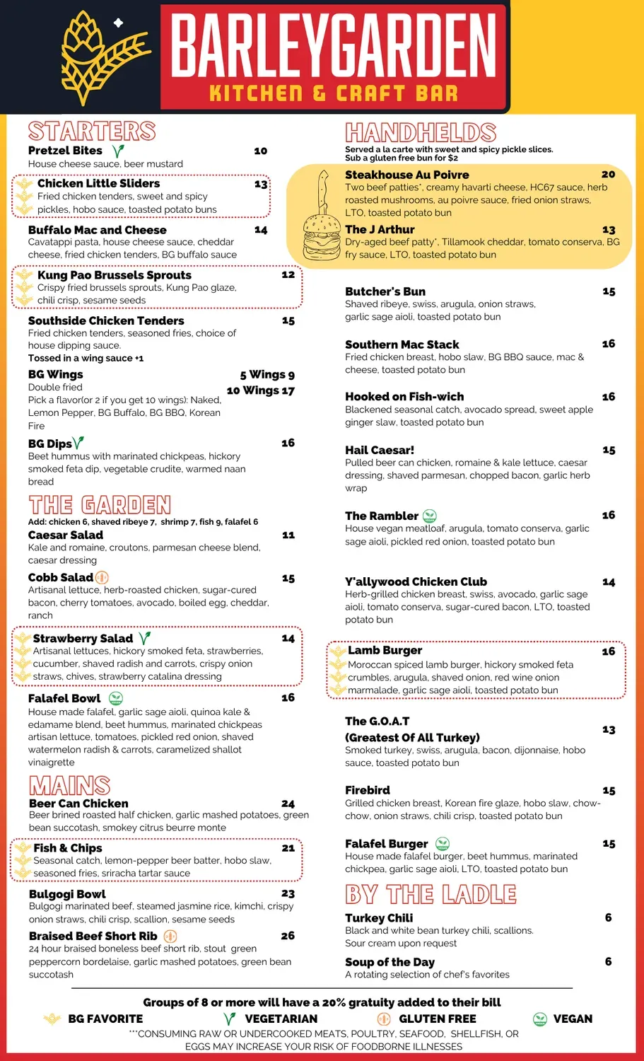 Barleygarden Kitchen and Craft Bar - Fayetteville Menu - Updated ...