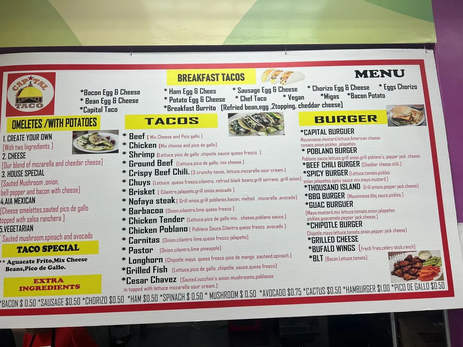Capital TACO Menu - Updated November 2025