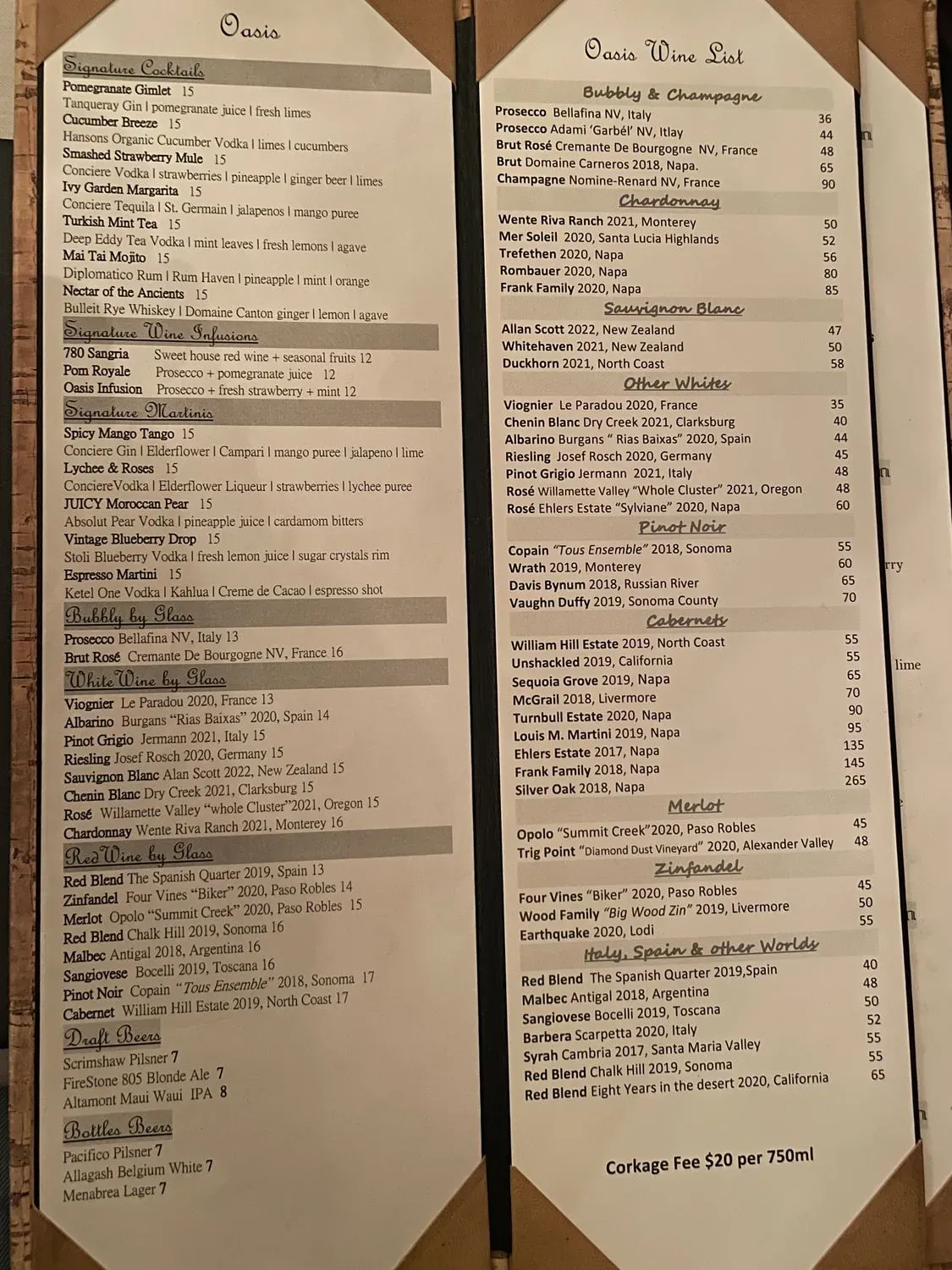 Oasis Restaurant & Wine Lounge Menu - Updated November 2025