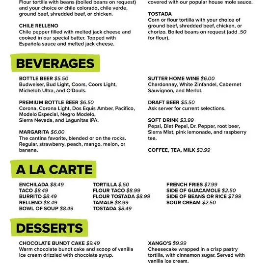 Casa Carlos Restaurant & Cantina Menu | Marysville, CA | Checkle
