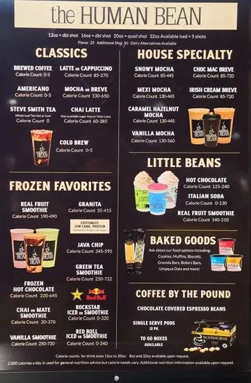 The Human Bean Menu | Visalia, CA | Checkle