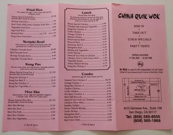 China Quick Wok Menu | San Diego, CA | Checkle