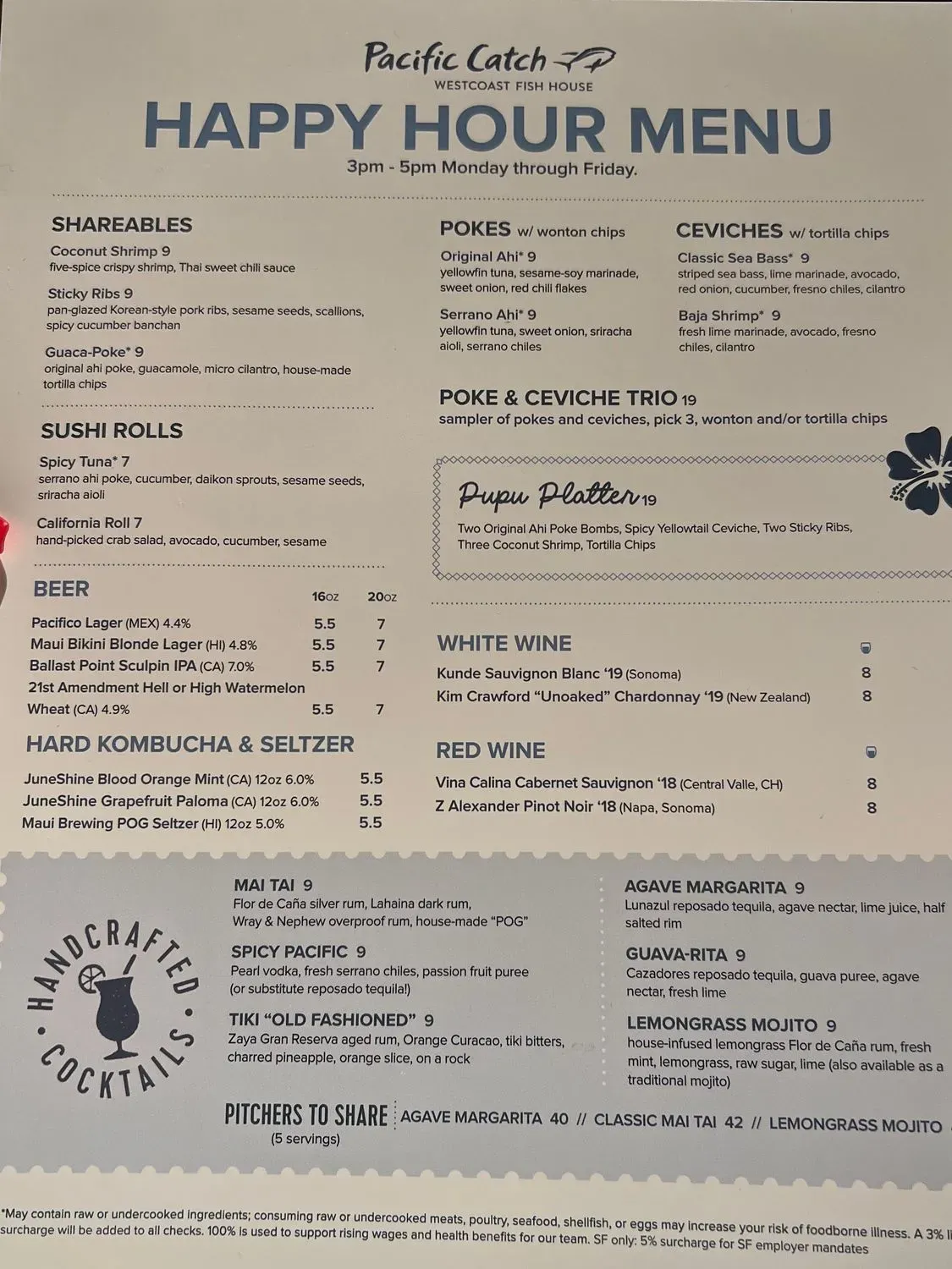 Pacific Catch Menu - Updated November 2025