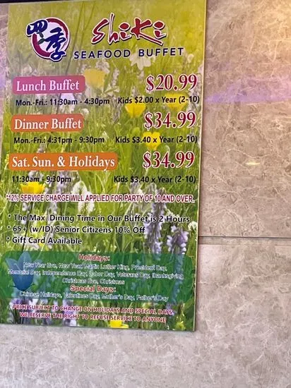 Shiki Seafood Buffet Menu | Temple City, CA | Checkle