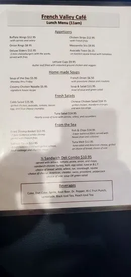 French Valley Cafe Menu | Murrieta, CA | Checkle