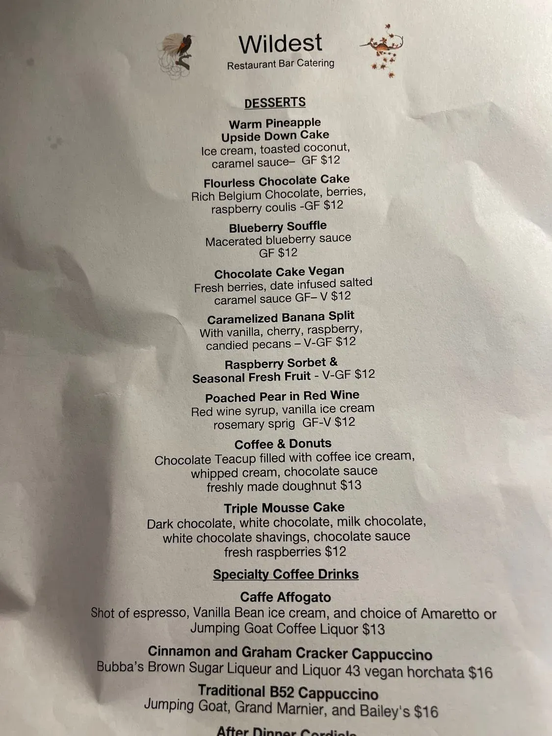 Wildest Restaurant & Bar Menu - Updated November 2025
